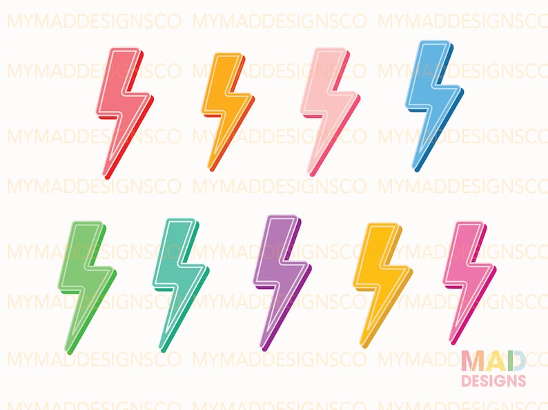 Pastel Rainbow Lightning Bolt Bundle PNG Digital Download, Sublimation ...