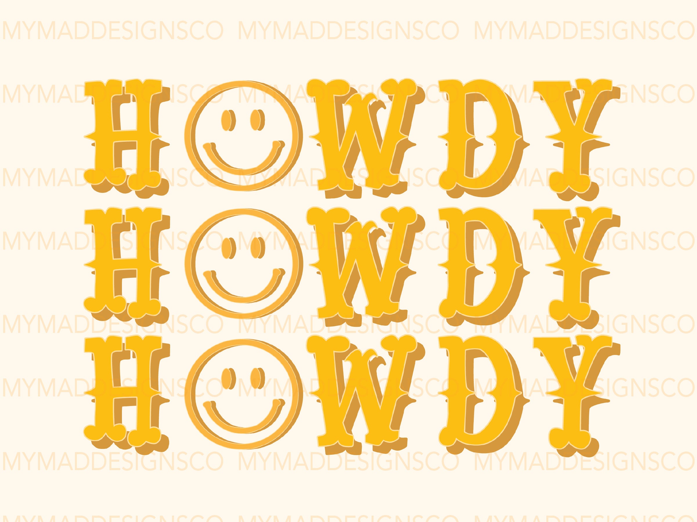 Howdy Smiley Face Digital Download PNG Sublimation Yellow - Etsy