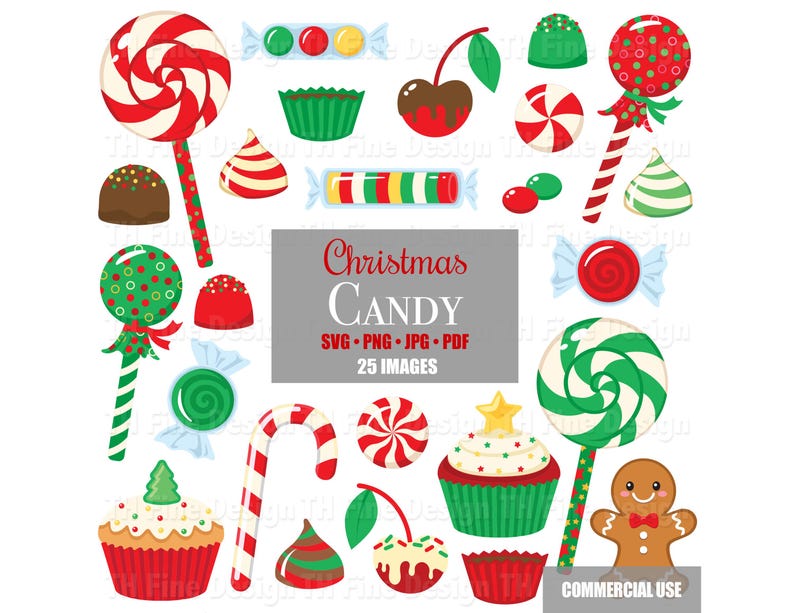 SVG Christmas Candy Clip Art Holiday Sweets Treats Files Printable ...