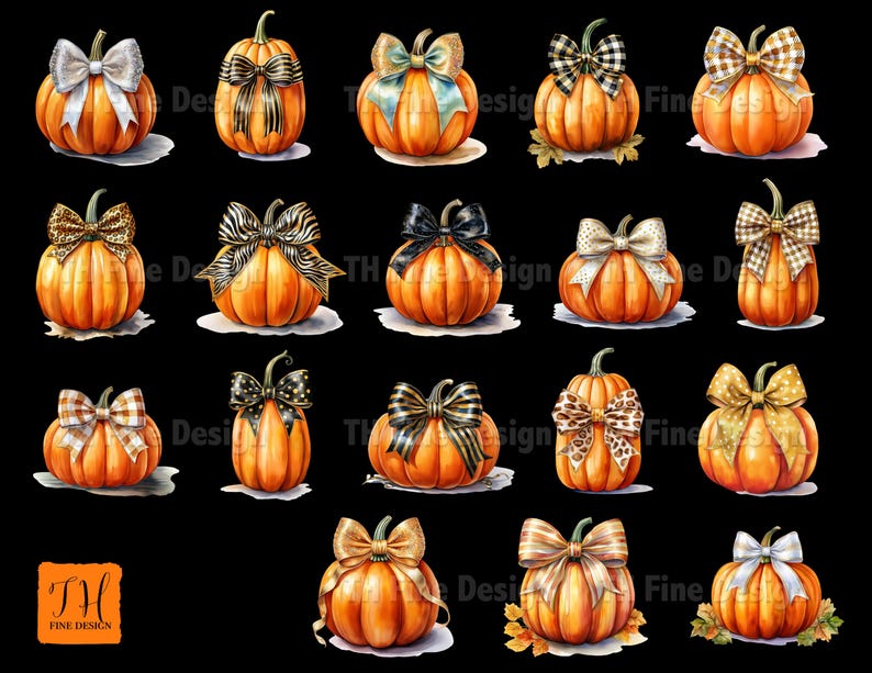 Orange Pumpkin Clip Art Pumpkins Clipart Bows Downloadable Artwork Fall ...