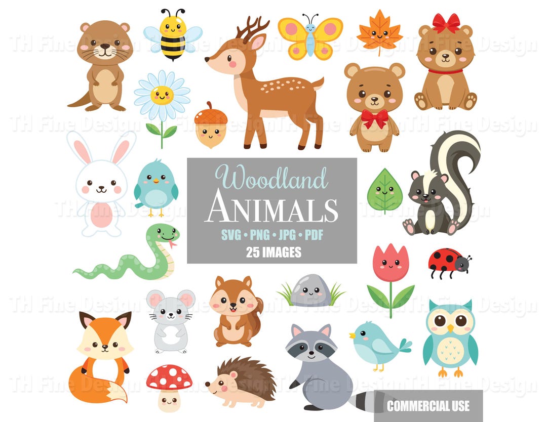 Woodland Animals Clipart SVG PNG Vector Artwork Downloadable Nursery ...
