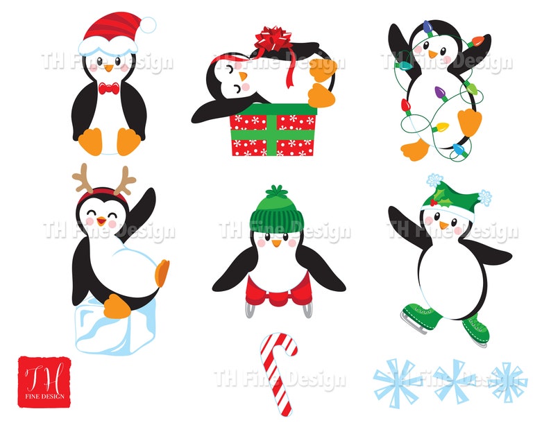 Penguins Clip Art Cute Fun Holiday Christmas Penguin Crafting | Etsy