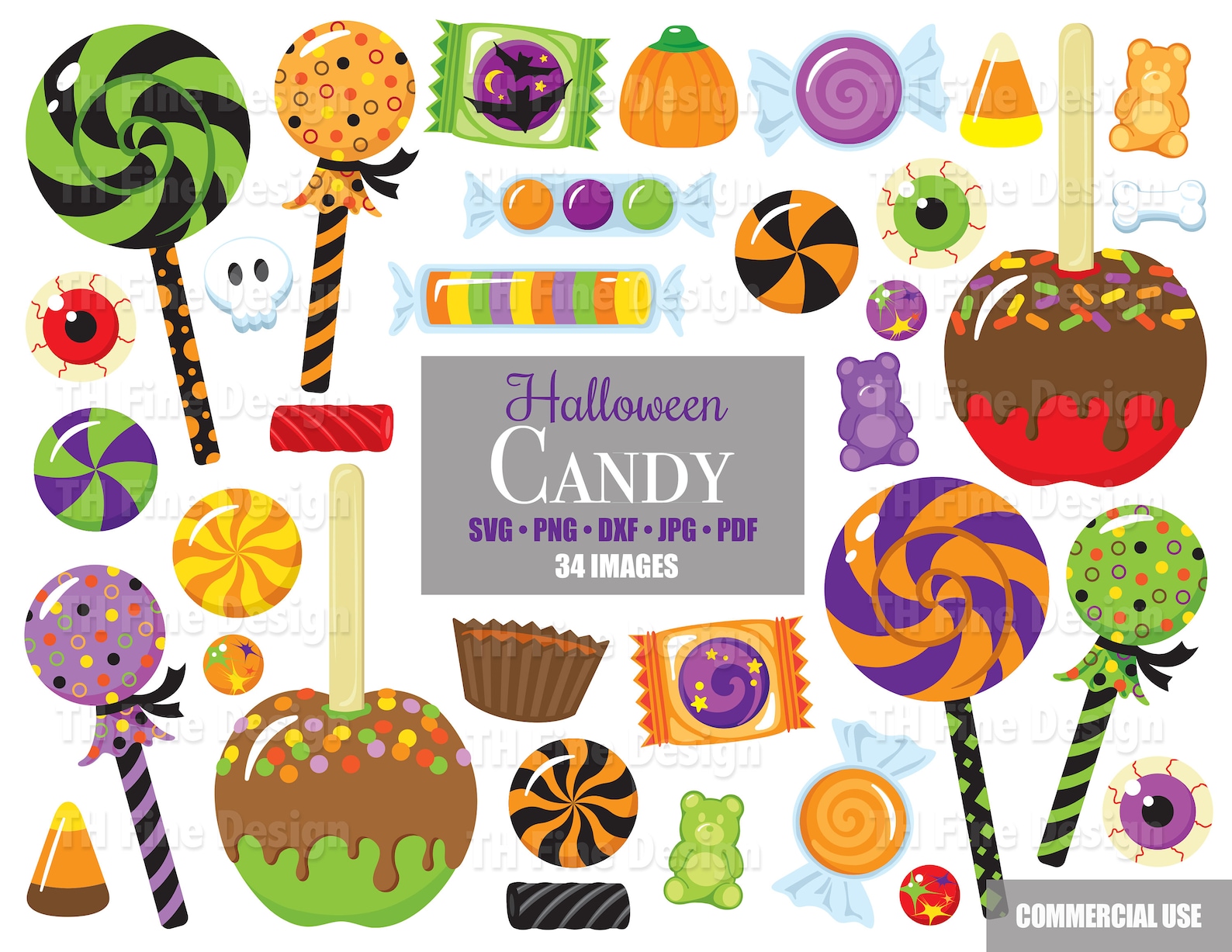 Halloween Candy Treats Clip Art Clipart Treat Sweets Candies Pumpkin ...
