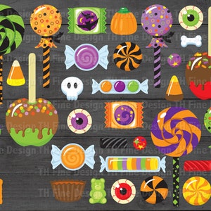 Halloween Candy Treats Clip Art Clipart Treat Sweets Candies Pumpkin ...