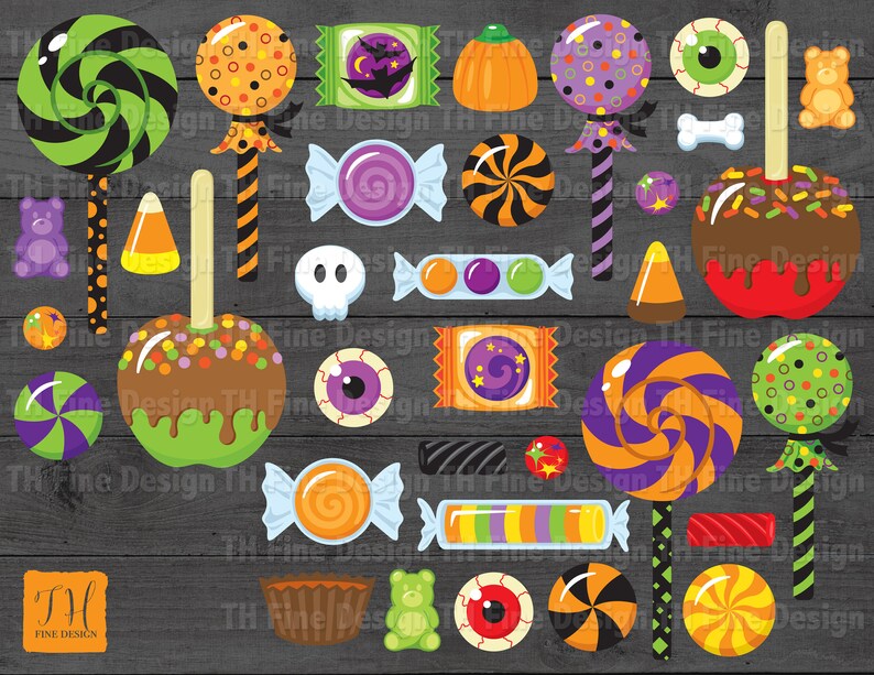 Halloween Candy Treats Clip Art Clipart Treat Sweets Candies Pumpkin ...
