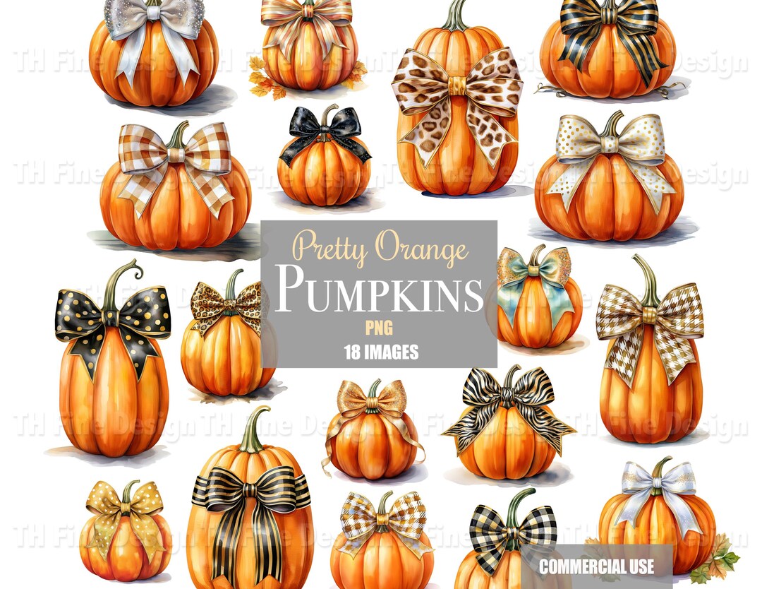 Orange Pumpkin Clip Art Pumpkins Clipart Bows Downloadable Artwork Fall ...