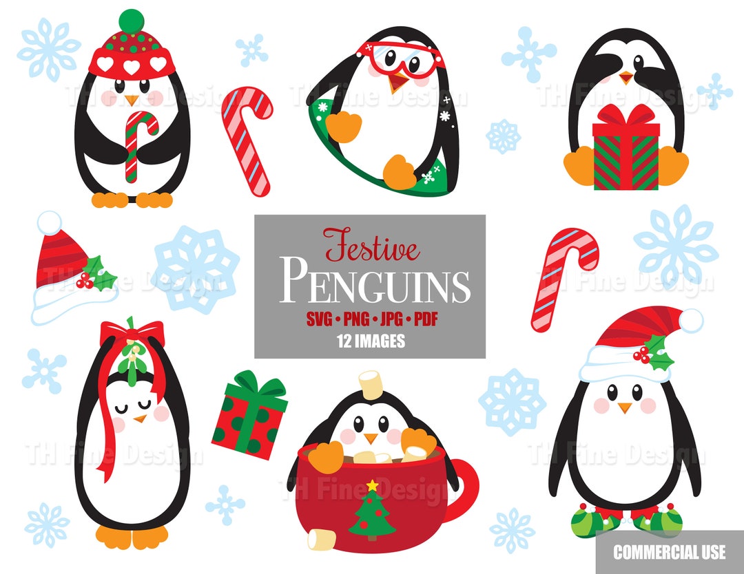 Festive Holiday Christmas Penguins Cute Fun Penguin Candy Cane Gift ...