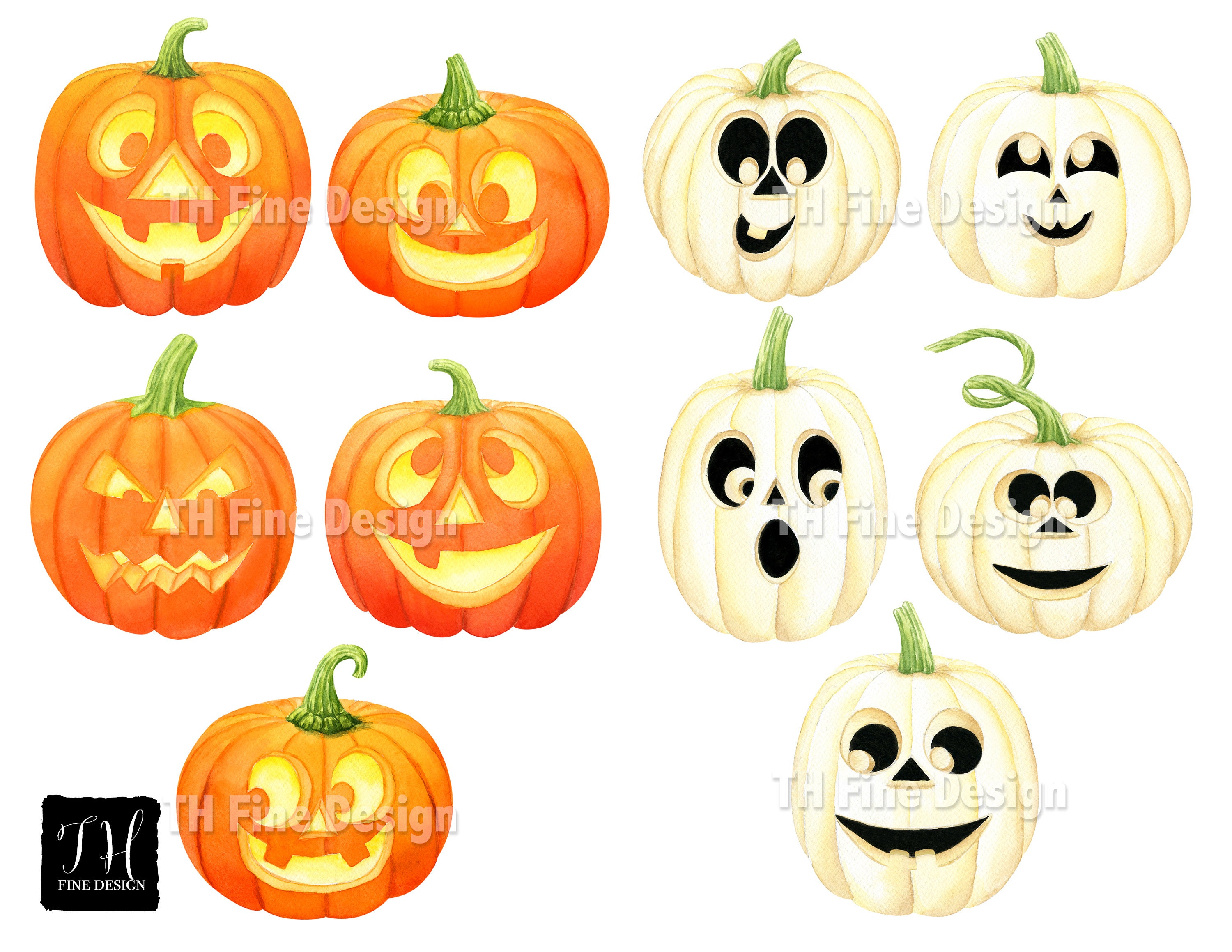 Halloween Pumpkin Jack-o-lanterns Clip Art Spooky Cute - Etsy