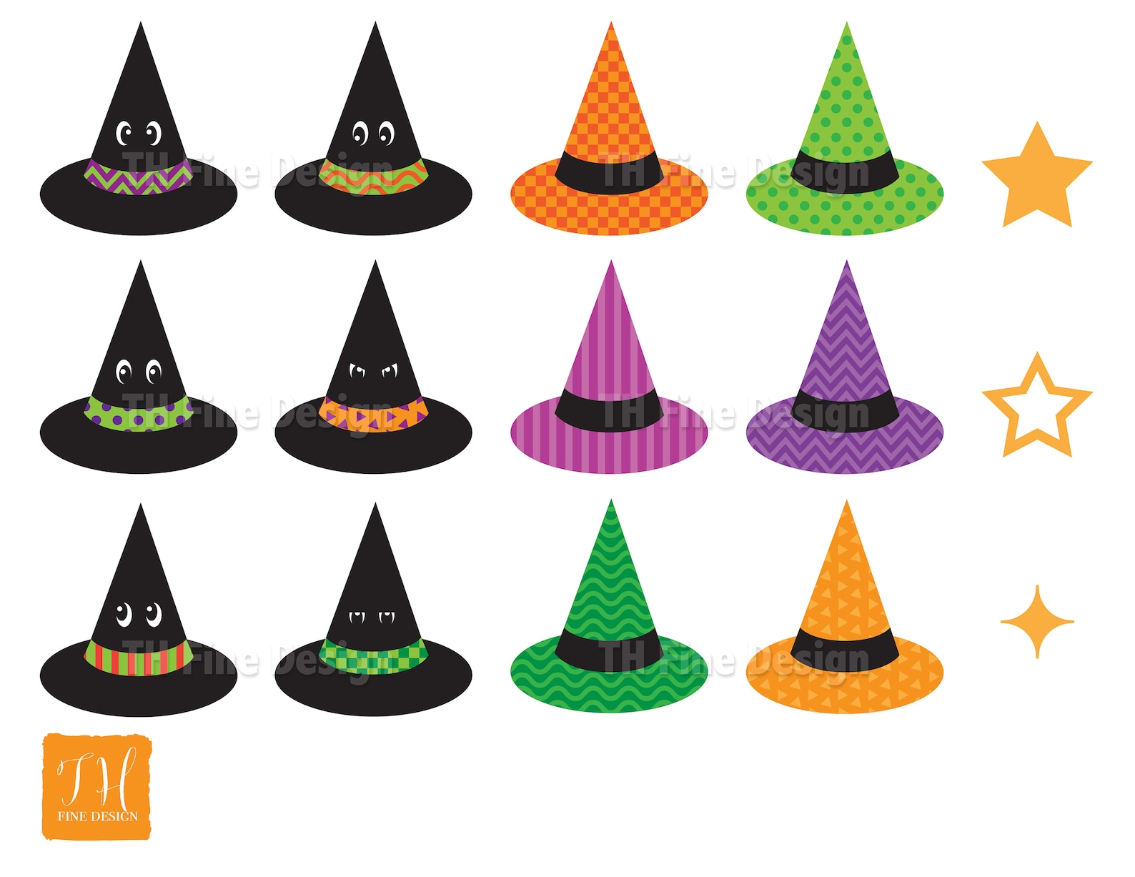 Happy Halloween Witch Hats Witch's Hat Clip Art Cute | Etsy