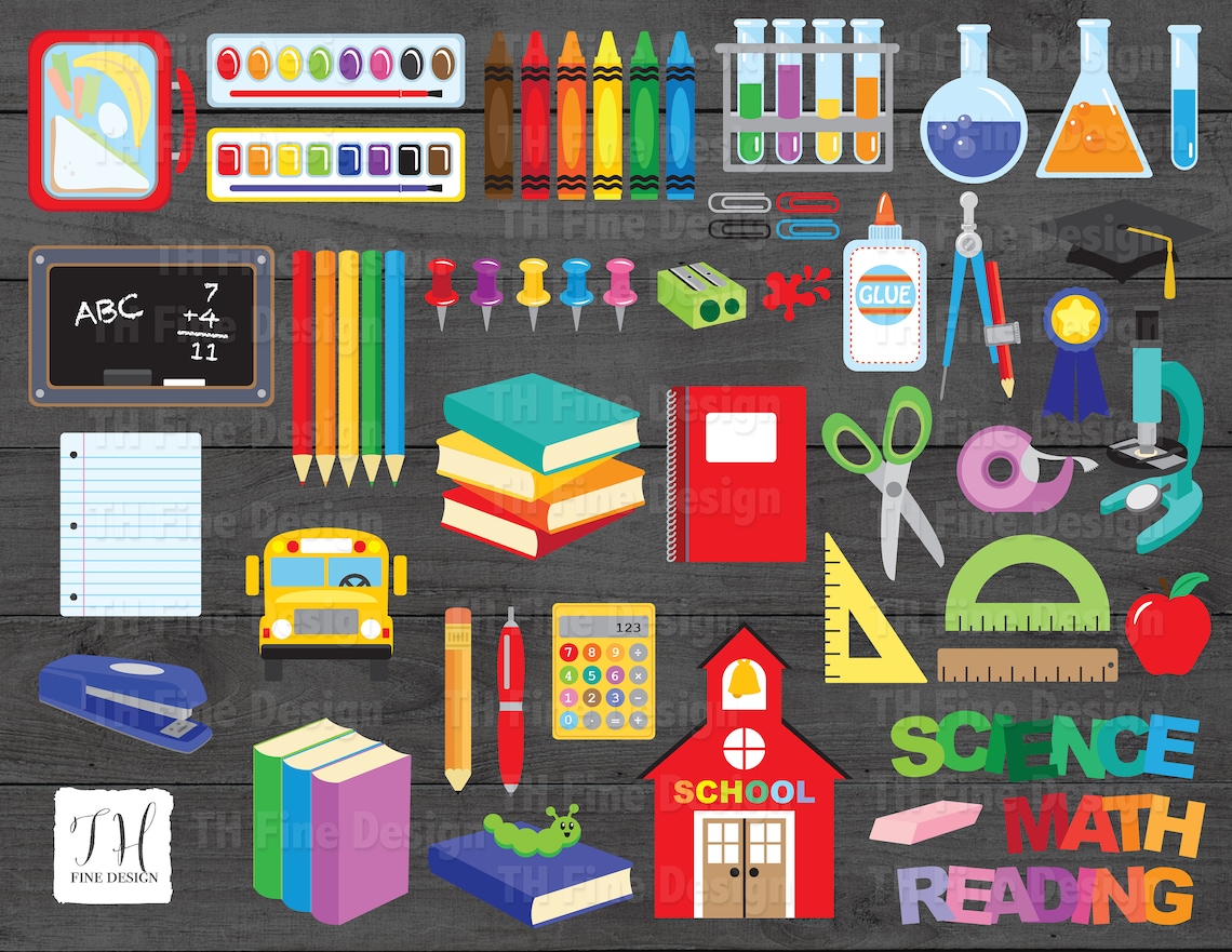 SVG School Supplies Clip Art Download Bundle Teacher Room - Etsy