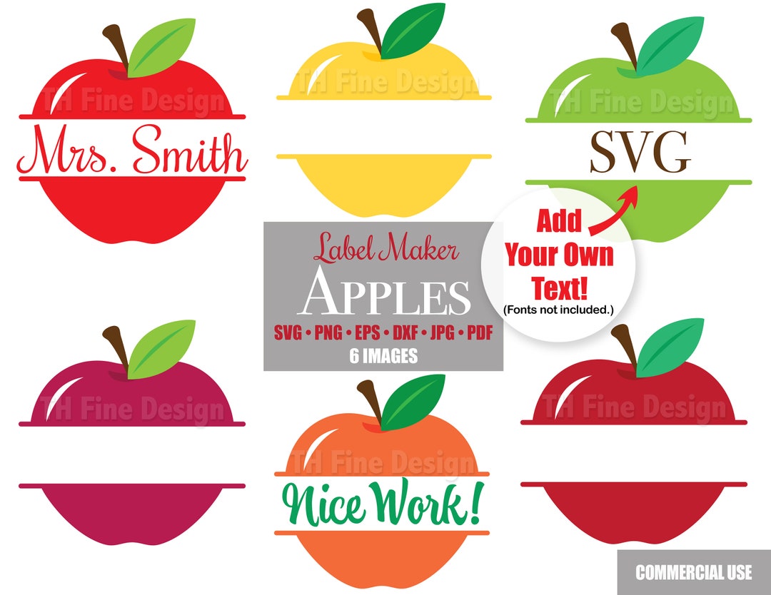 Apple Name Tag SVG Bundle: Teacher Labels, Monogram Cut Files (digital ...