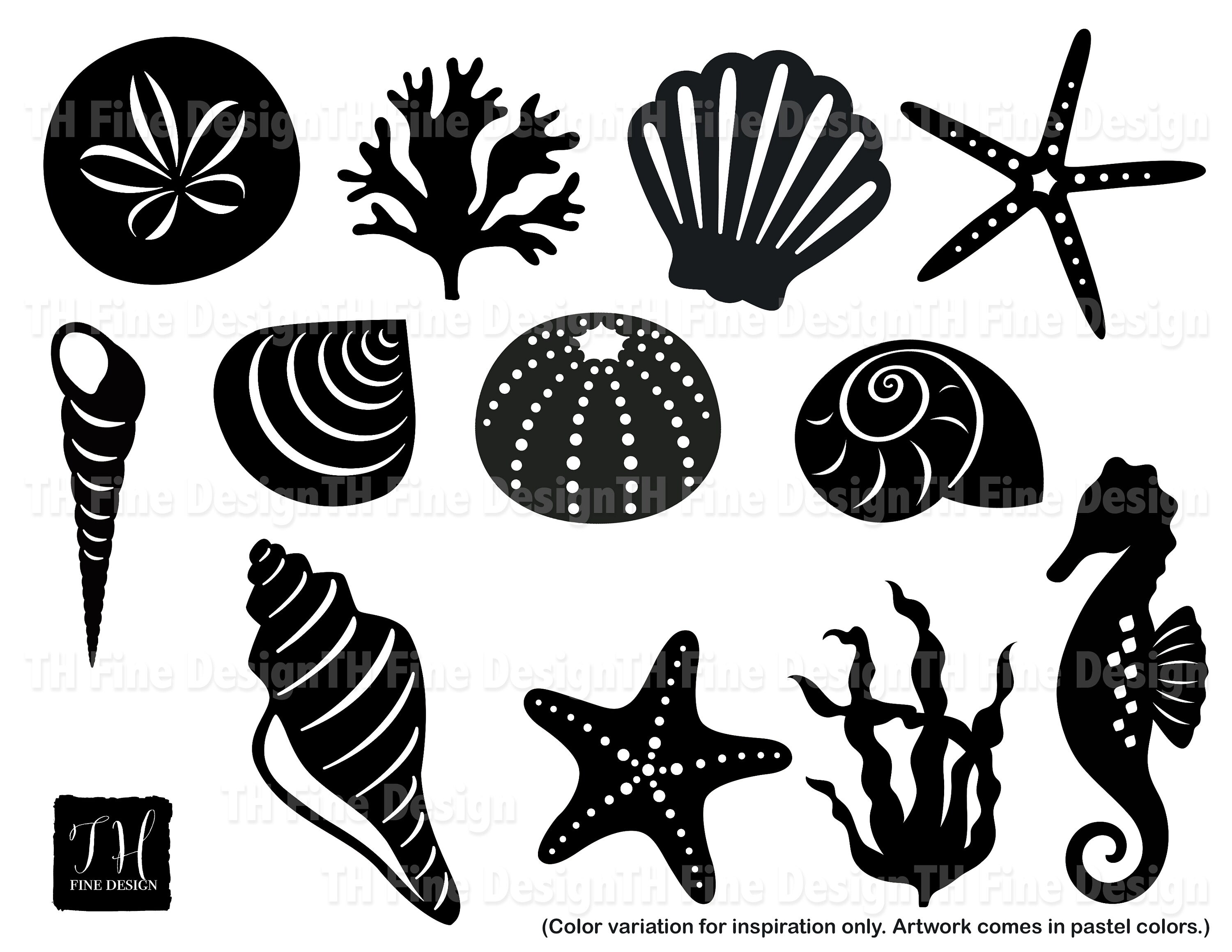 SVG Sea Shells Ocean Seahorse Starfish Sand Dollar Seaweed Clip Art ...