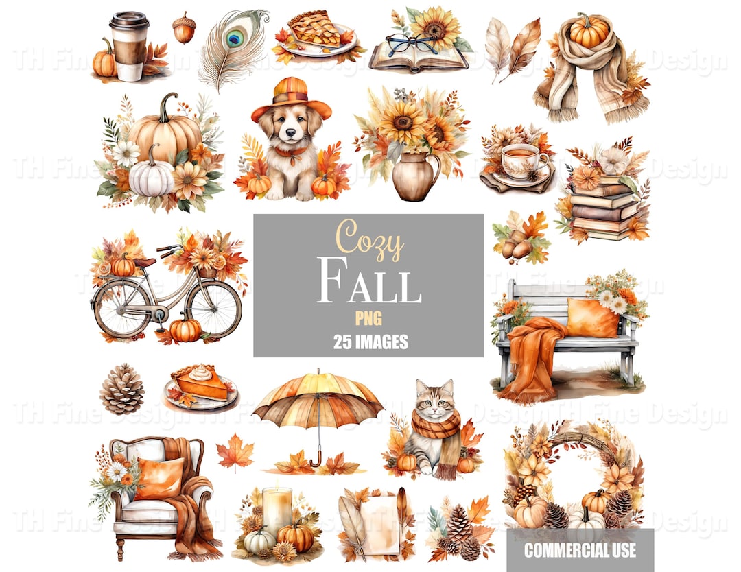 Fall Pumpkin Clip Art Autumn Clipart Pumpkins Books Coffee Sunflowers ...