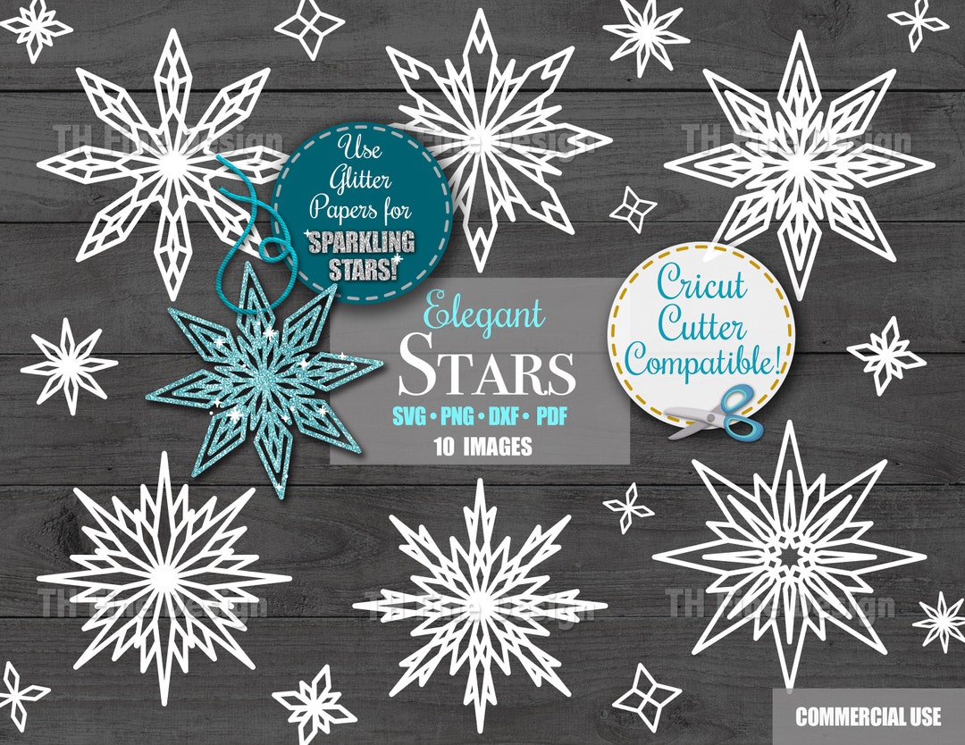 SVG Elegant Stars Holiday Christmas Star Flakes Snowflakes Cricut File ...