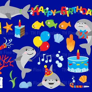 Shark Birthday Party Sharks Sea Fish Bday Clip Art Clipart - Etsy