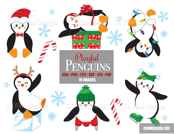 Penguins Clip Art Cute Fun Holiday Christmas Penguin Crafting | Etsy