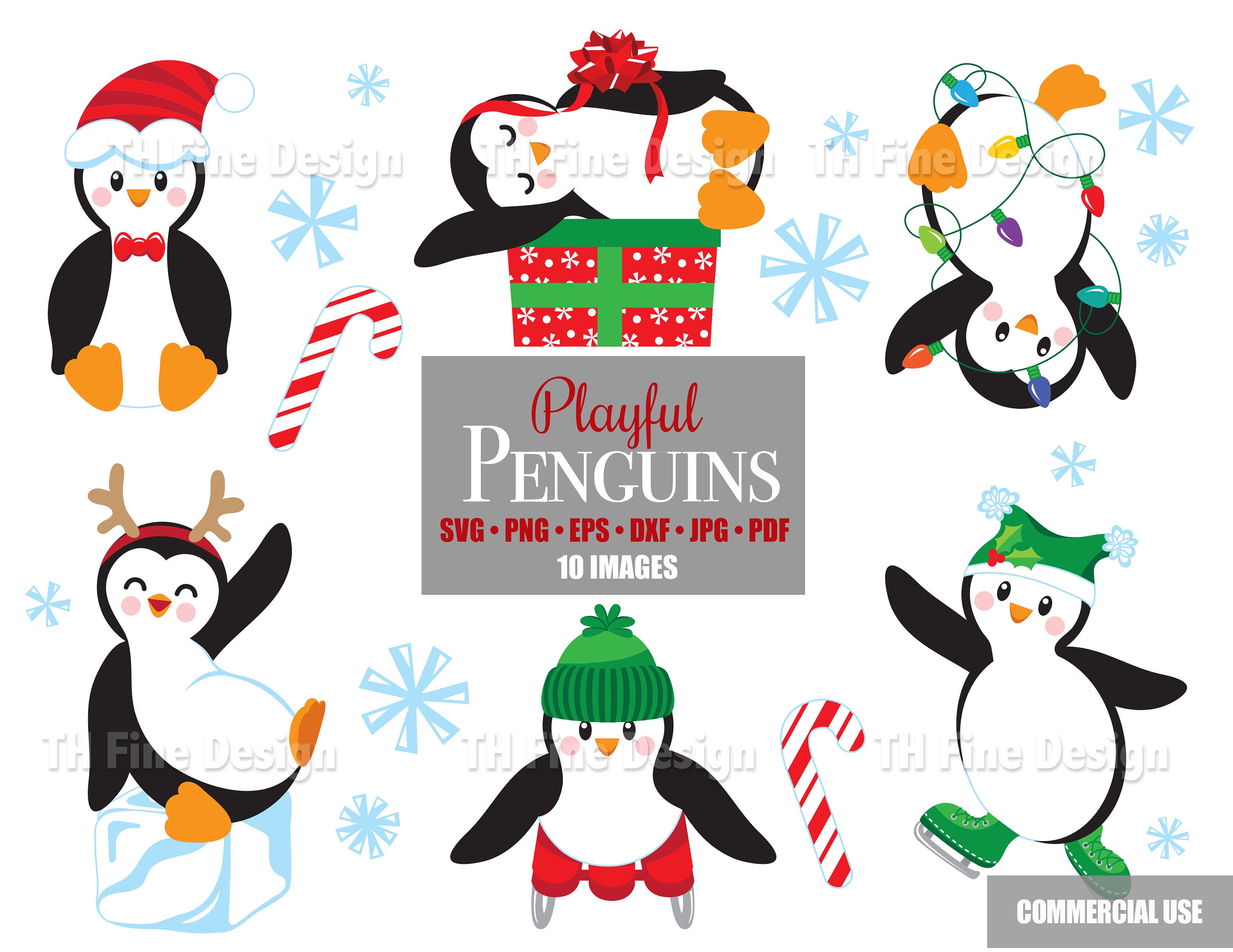 Penguins Clip Art Cute Fun Holiday Christmas Penguin Crafting | Etsy