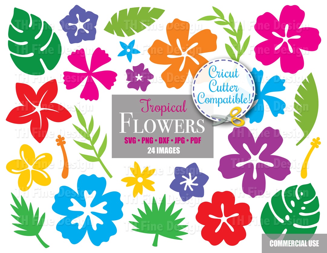 SVG Tropical Flower Clip Art Bundle Hibiscus Hawaiian Leaves File ...