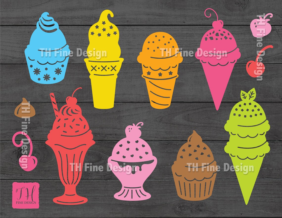 SVG Ice Cream Cones Sundae Clip Art Cricut Cutter Cut Files - Etsy
