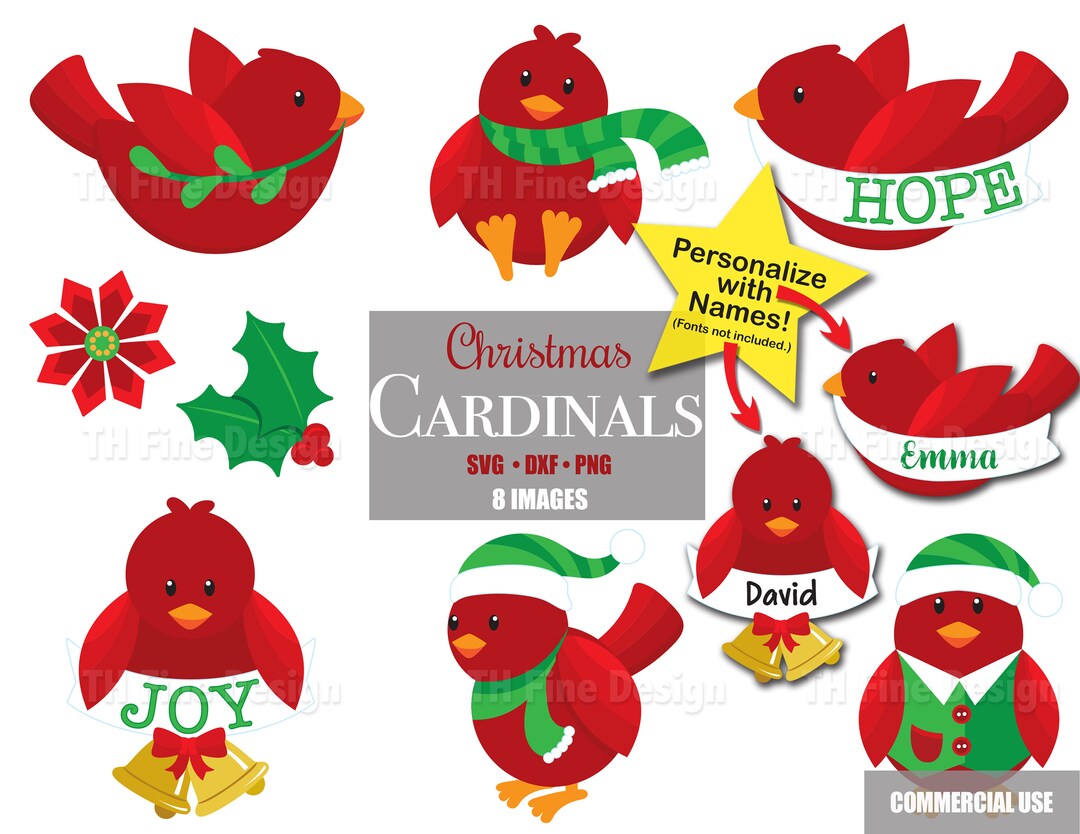 SVG Christmas Cardinal Clip Art Birds Whimsical Winter Bundle Files ...