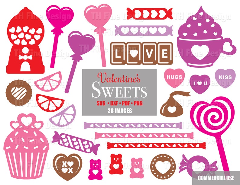 Valentine Candy Clip Art Sweets Bundle Files Printable Image Instant ...