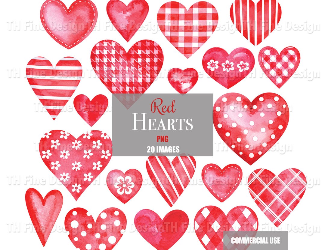 Red Hearts Valentine Clipart Files Printable Images Instant Digital ...