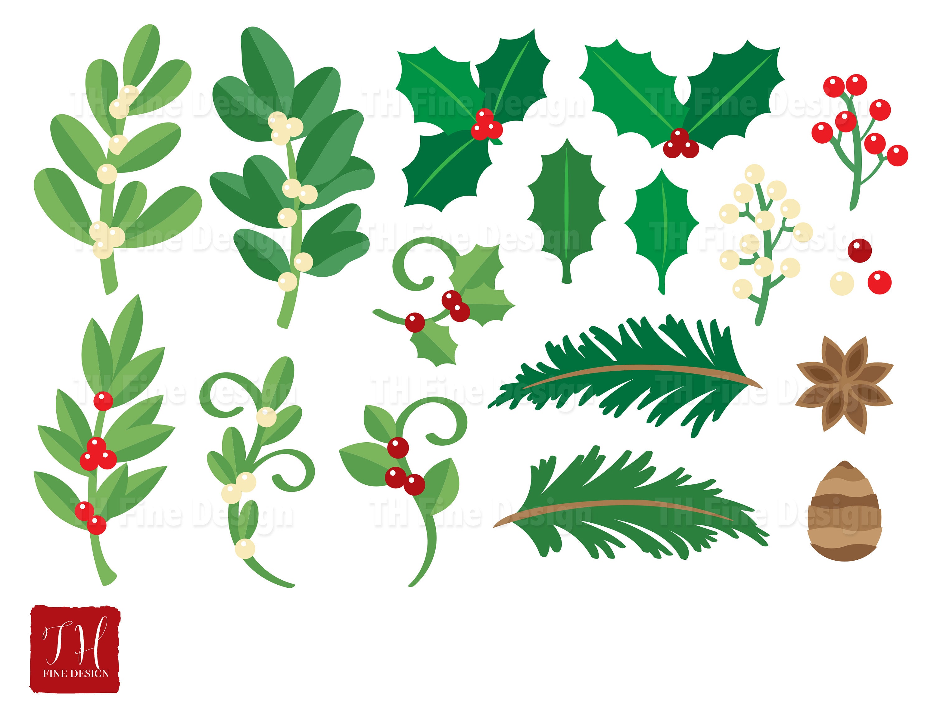 Christmas Greenery Foliage Leaves Holly Mistletoe Berries - Etsy