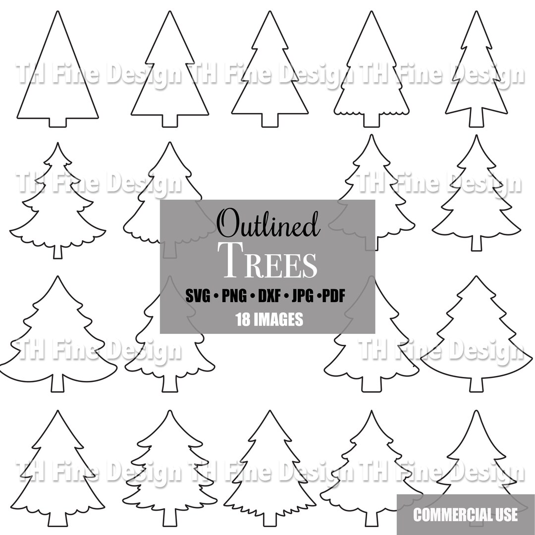 SVG Outlined Trees Clip Art File Vector Printable Image Digital ...