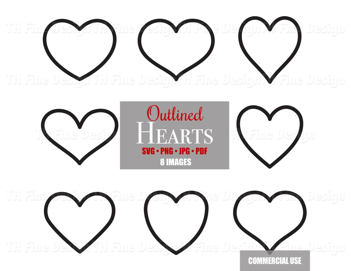 SVG Outlined Hearts Clipart: Valentine's Files Printable Vector Shape ...