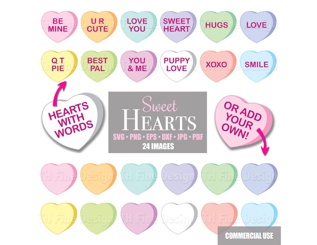 Valentine Candy Hearts SVG Clipart Bundle (digital Download) - Etsy