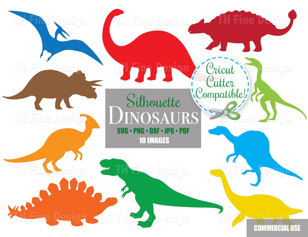 SVG Dinosaur Silhouette Shapes Dino Cutting Files Kids Fun Colorful ...