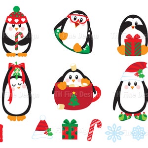 Festive Holiday Christmas Penguins Cute Fun Penguin Candy Cane Gift ...