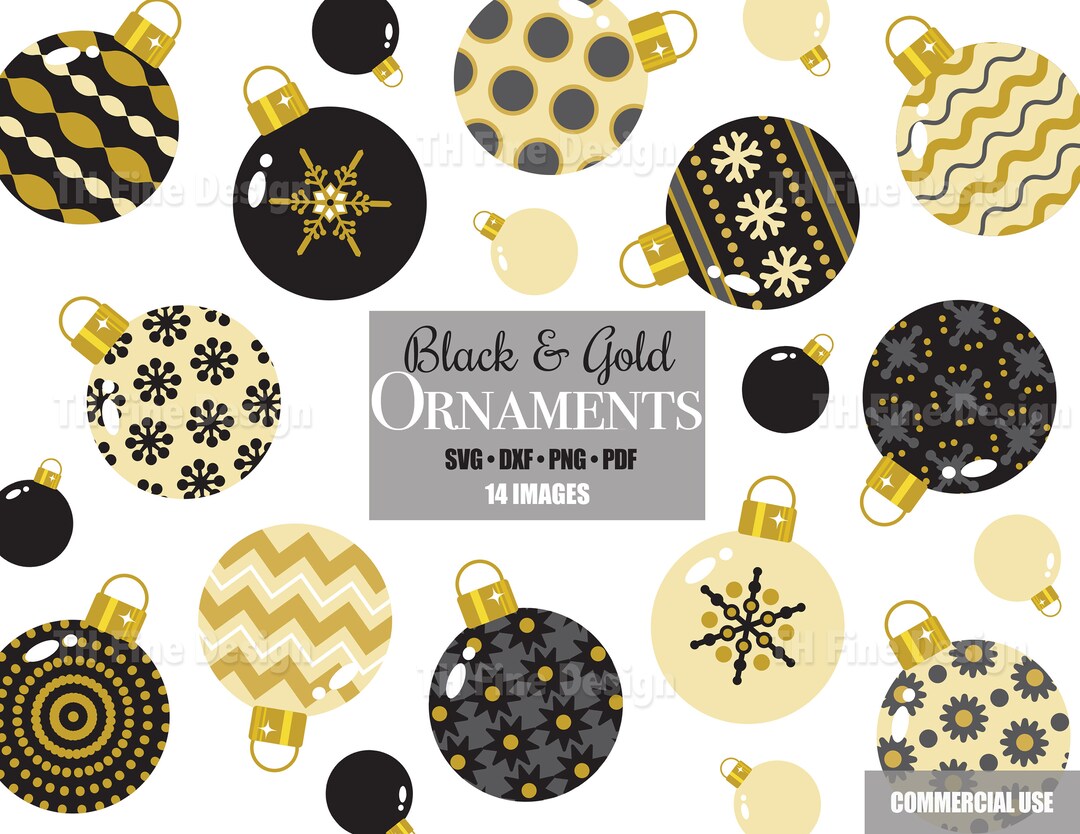 SVG Christmas Holiday Black Gold Clip Art Ornaments Files Bundle ...