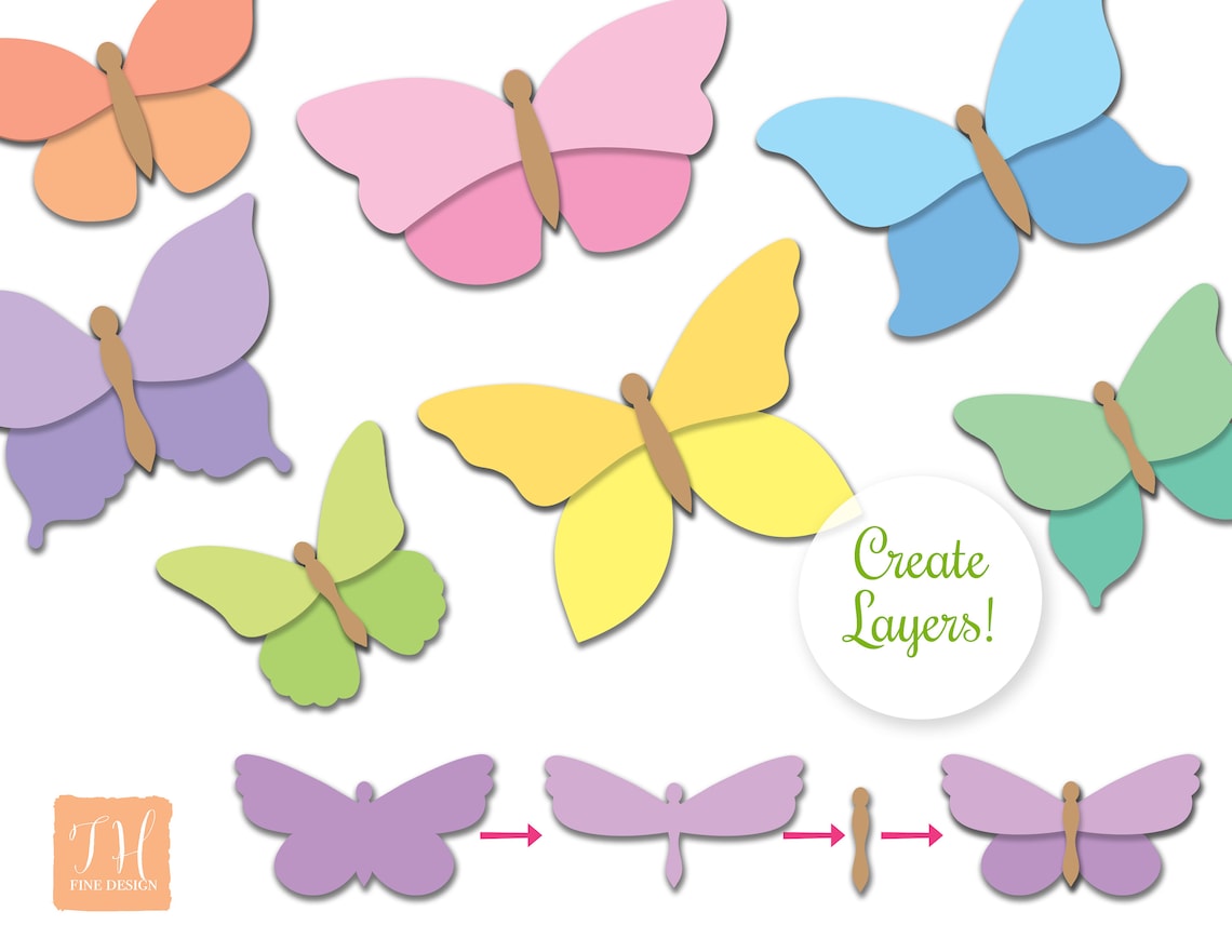 SVG Pastel Butterfly Clip Art Bundle Spring Layered Files Printable ...