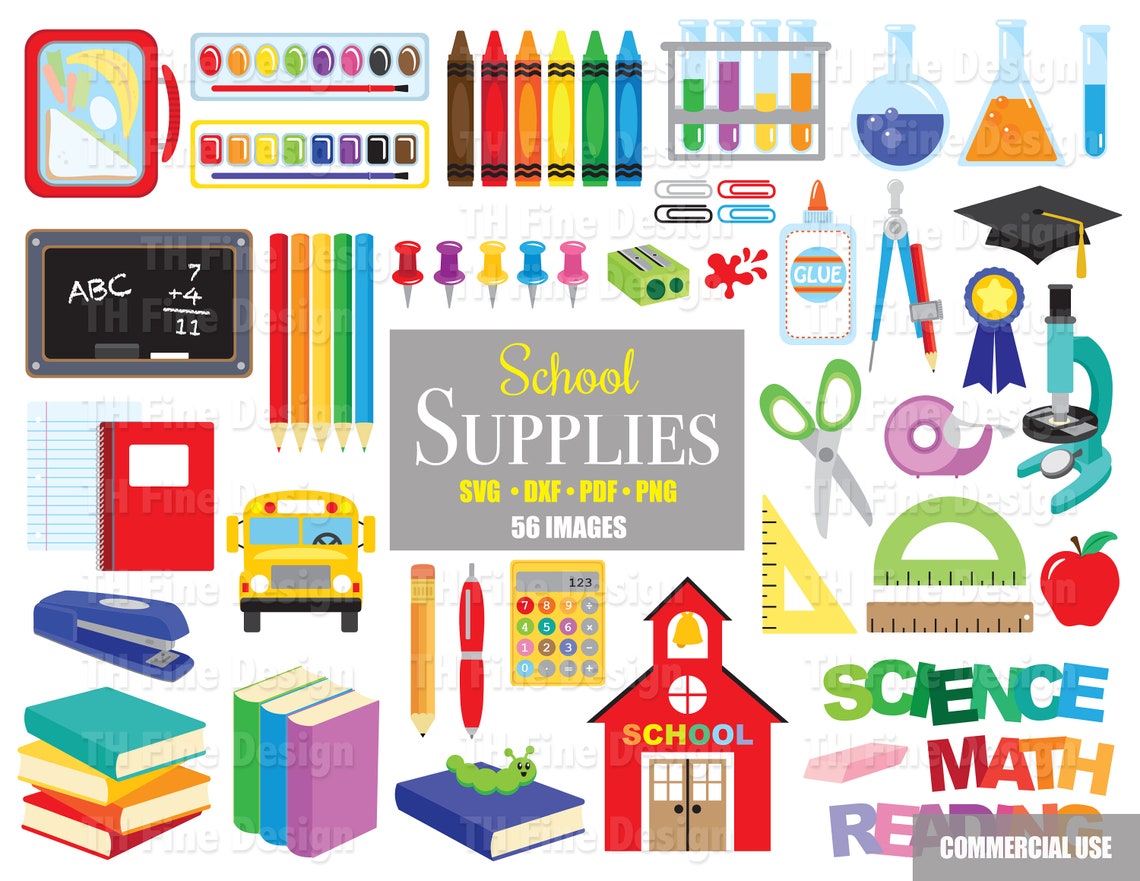 SVG School Supplies Clip Art Download Bundle Teacher Room - Etsy