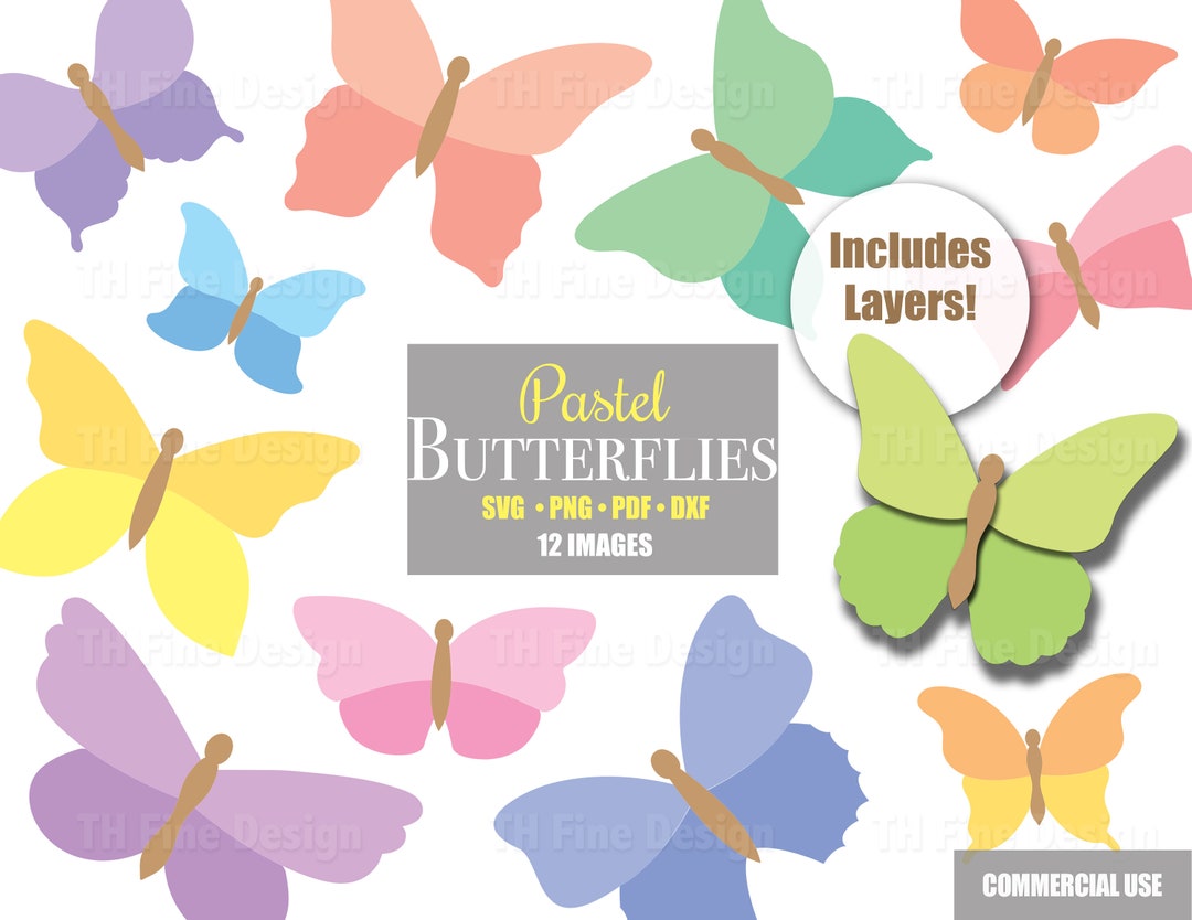 SVG Pastel Butterfly Clip Art Bundle Spring Layered Files Printable ...