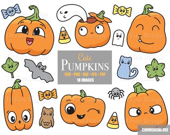 Halloween Pumpkin Jack-o-lanterns Clip Art Spooky Cute - Etsy