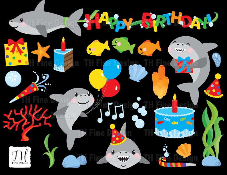 Shark Birthday Party Sharks Sea Fish Bday Clip Art Clipart - Etsy
