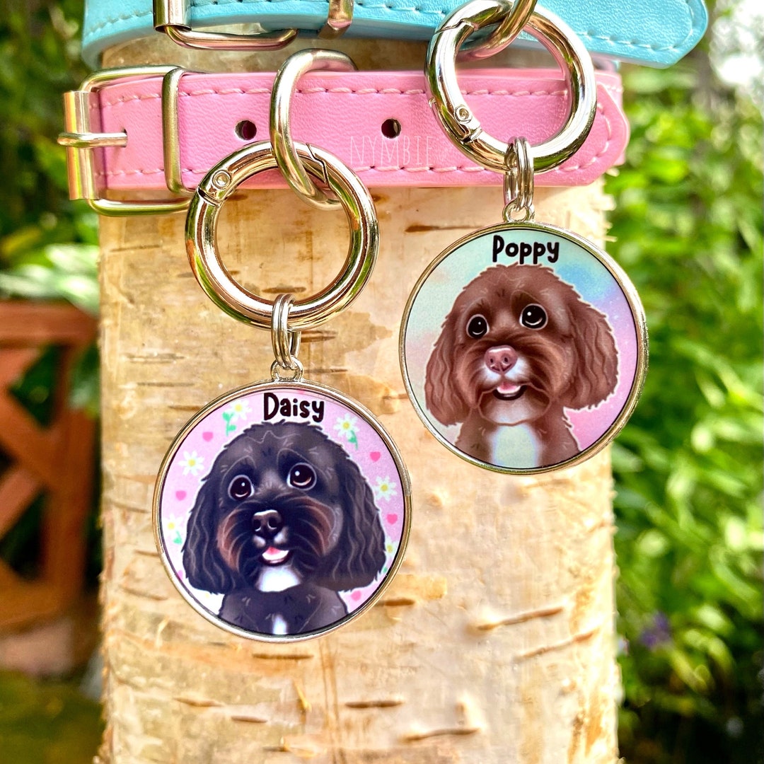 Cockapoo Tag Cute Personalised Dog Portrait Collar Pet Name ID Tags ...