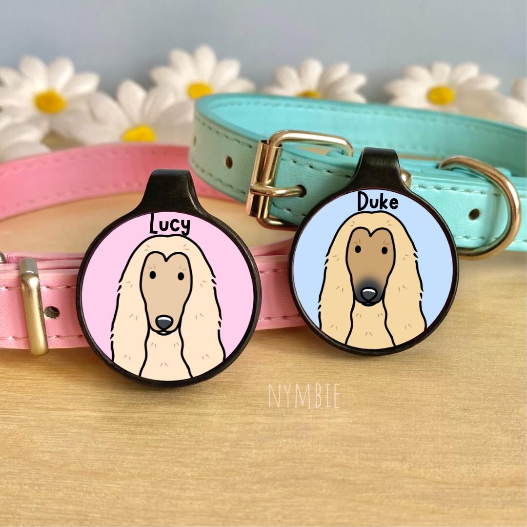 Afghan Hound Dog Tag Cute Breed Cartoon Personalised Portrait Collar ...
