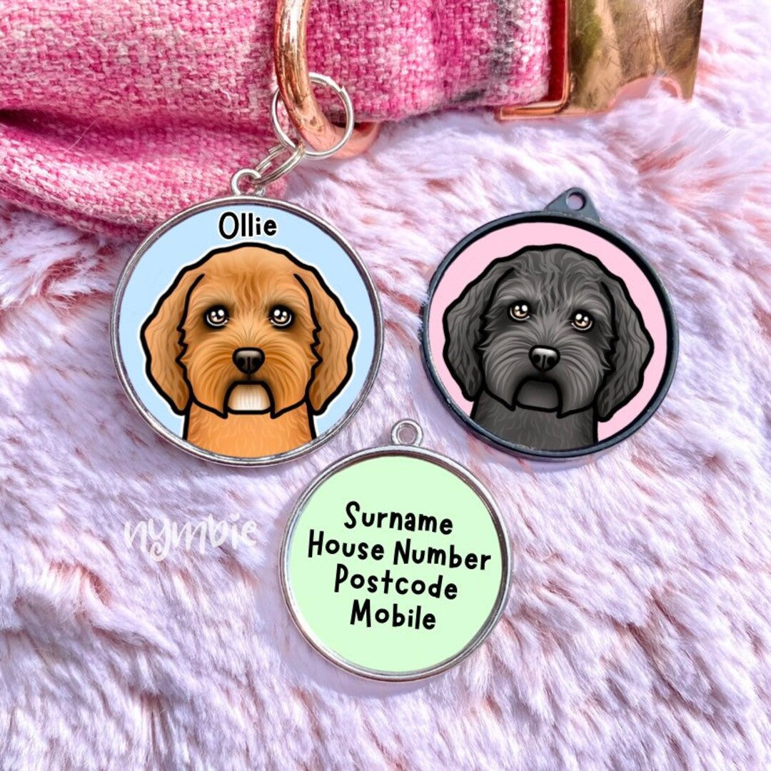Cavapoo Tag Cute Personalised Dog Portrait Collar Pet Name ID Tags ...