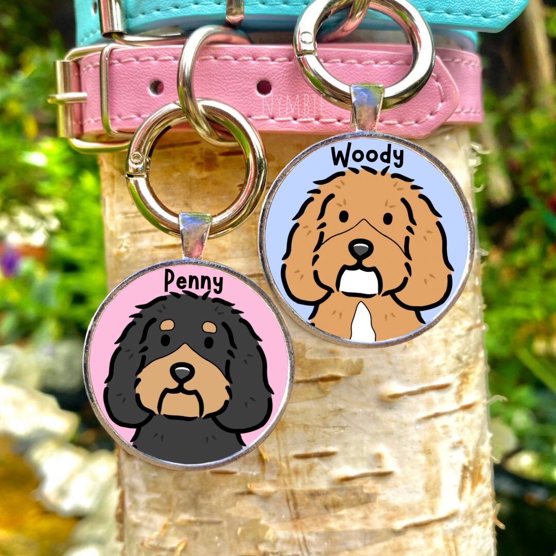 Cavapoo Cockapoo Tag Cute Cartoon Personalised Dog Breed Portrait ...