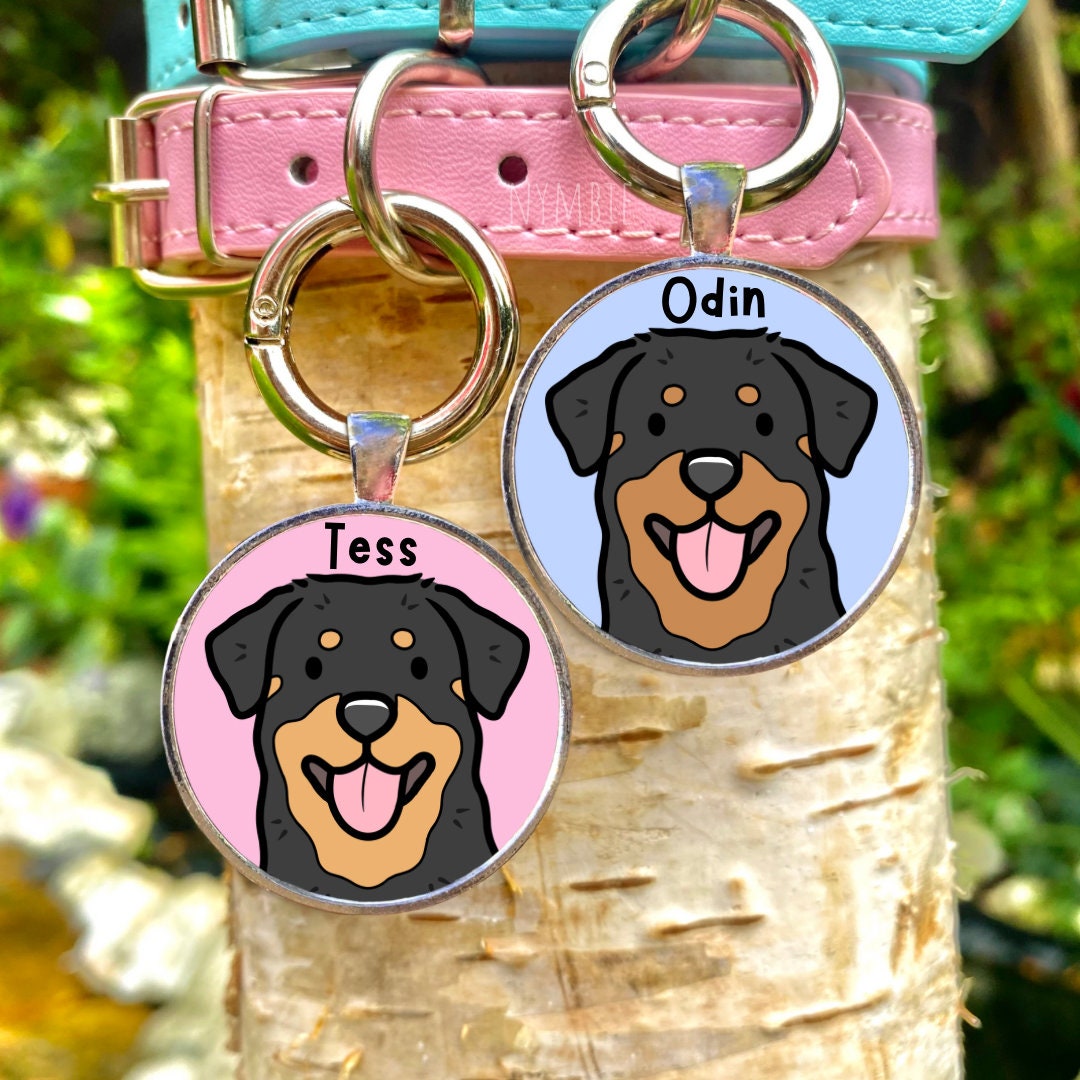 Rottweiler Tag Cute Cartoon Personalised Dog Breed Portrait ...