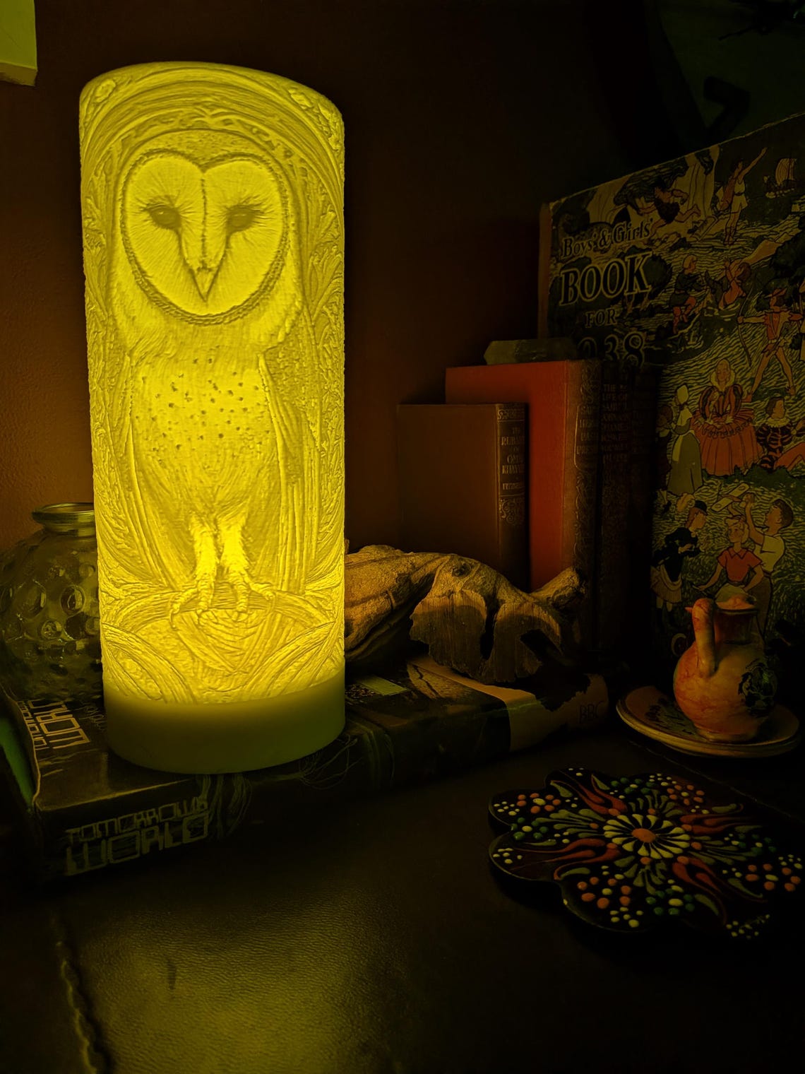 William Morris Style Barn Owl Lamp | Rechargeable Lamp | Remote Control ...
