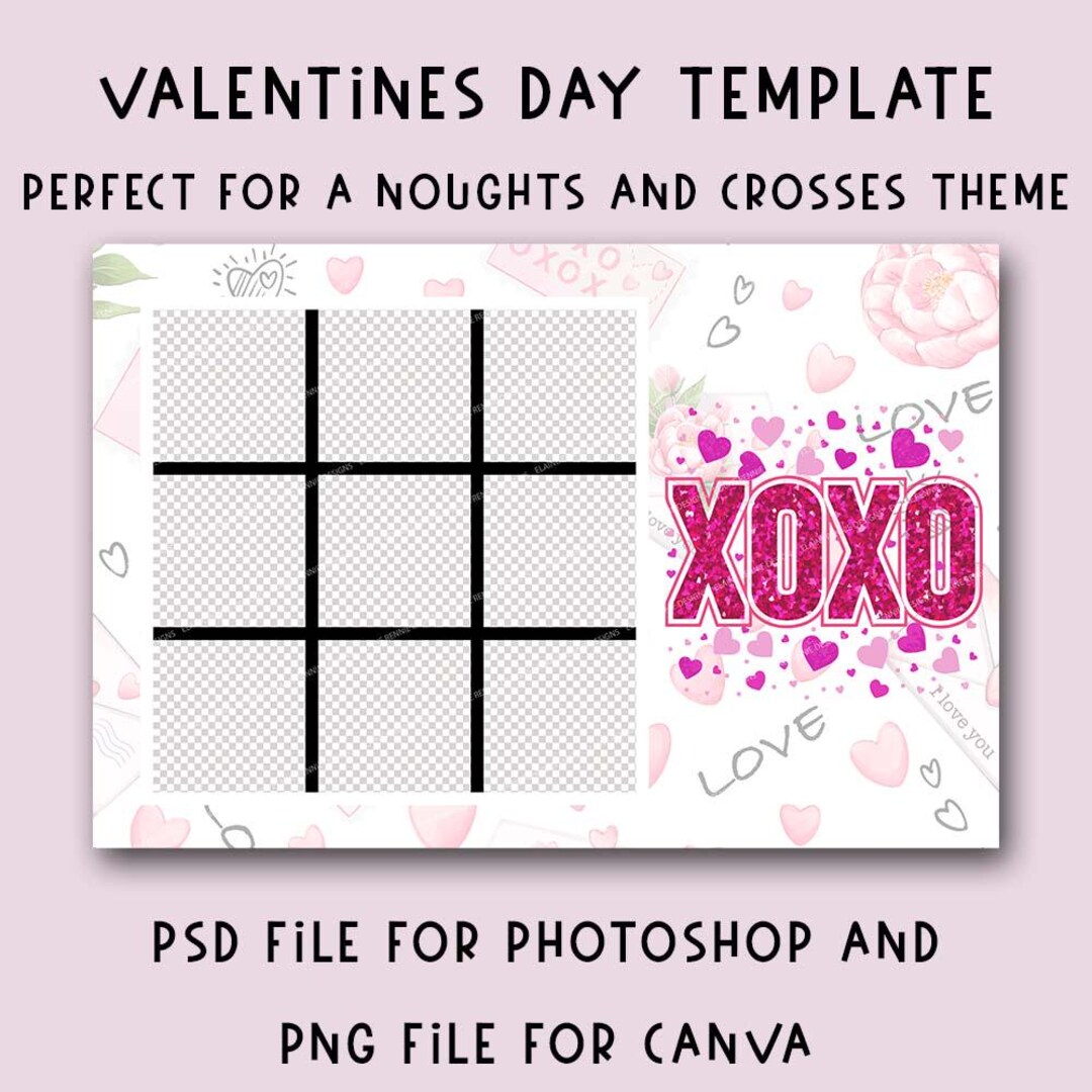 Valentines Day, Noughts and Crosses 9 Box Photography Template, Collage ...