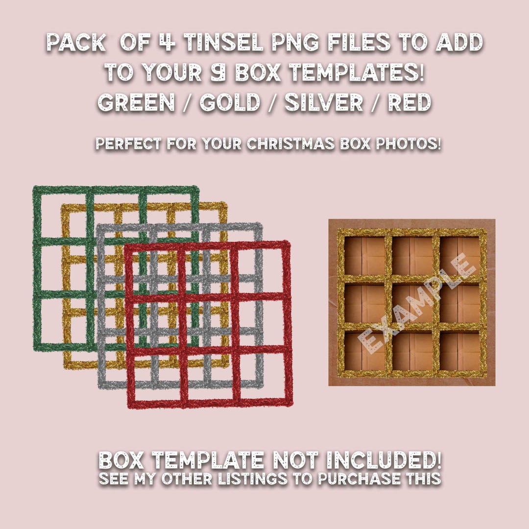 4 Tinsel Png Overlays to Use With in the Box Templates, Christmas ...
