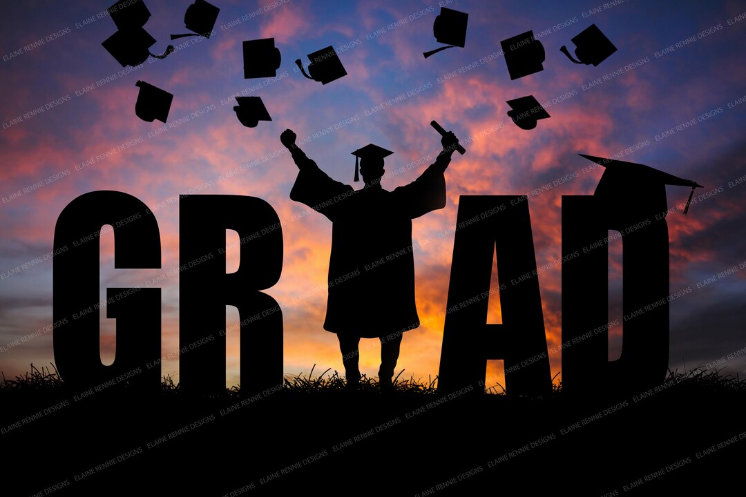GRAD Silhouette Digital Background, Graduation Silhouette Backdrop ...