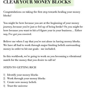 Clear Your Money Blocks / Manifesting Money Workbook / Law of ...