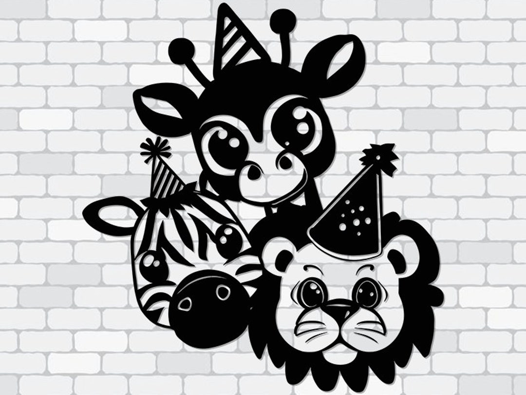 Cute Party Animal Svg, Zebra, Giraffe, Lion, DXF, SVG, PNG, Files For ...