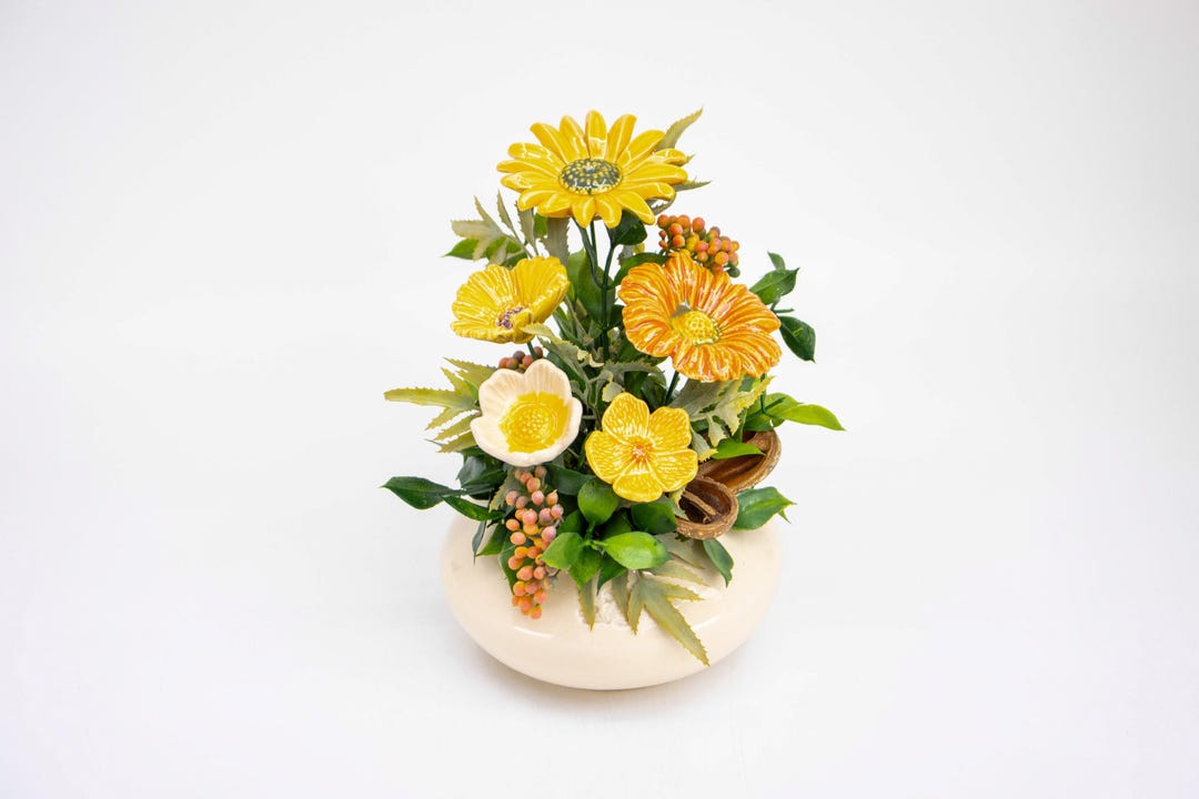 Medium Centerpiece With Garden Cosmos - Yellow - Table Decoration With ...